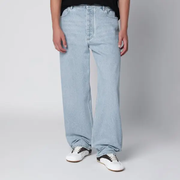 Bottega Veneta Wide-leg Jeans In Sky Bleached Wash - Light Blue