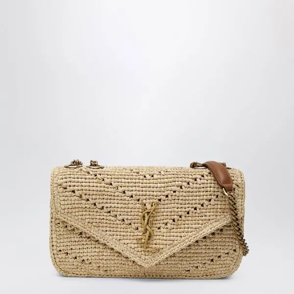 Saint Laurent Small Loulou Chevron Crochet Raffia Bag - Brown