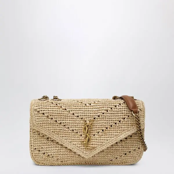 Saint Laurent Small Loulou Chevron Crochet Raffia Bag - Brown