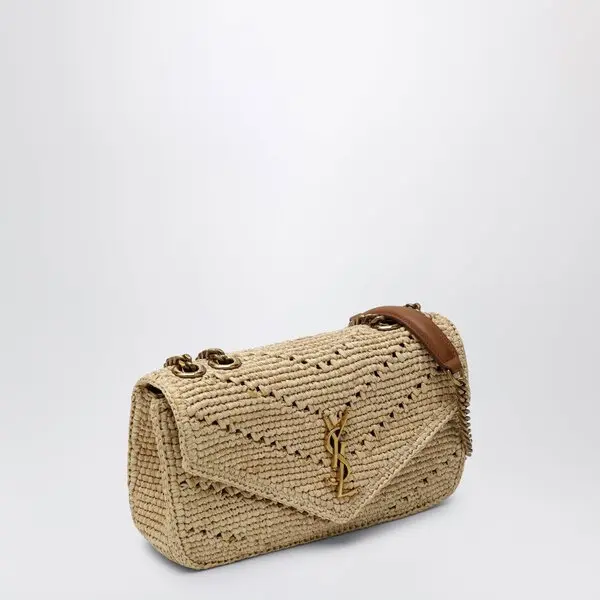 Saint Laurent Small Loulou Chevron Crochet Raffia Bag - Brown