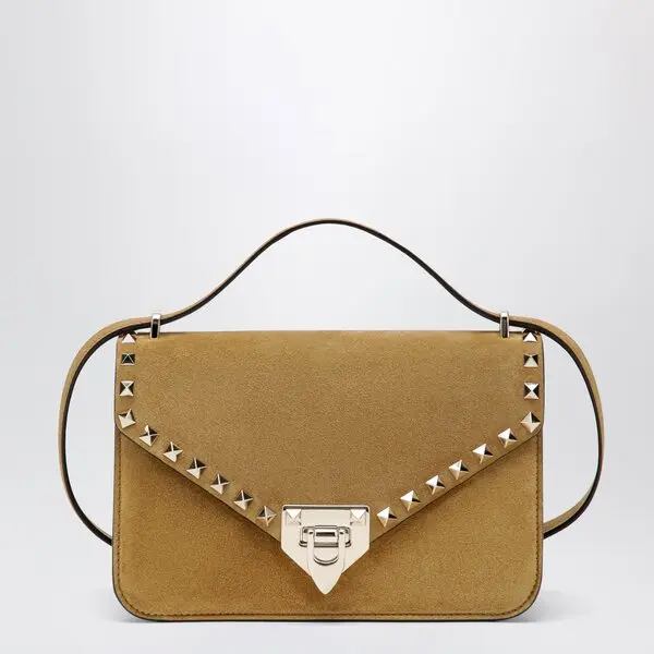 Valentino Garavani Rockstud Small Suede Crossbody Bag - Beige