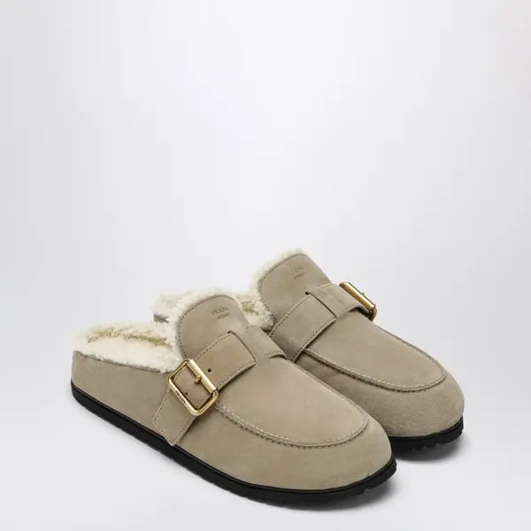 Prada Suede Shearling Lined Clogs