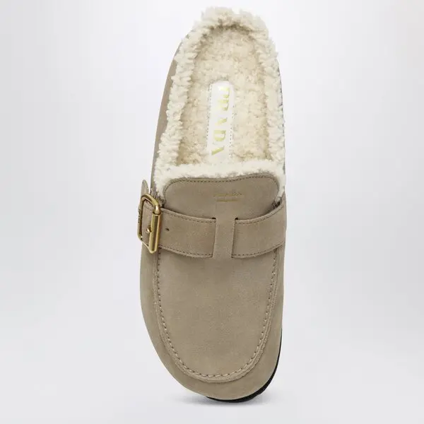 Prada Suede Shearling Lined Clogs