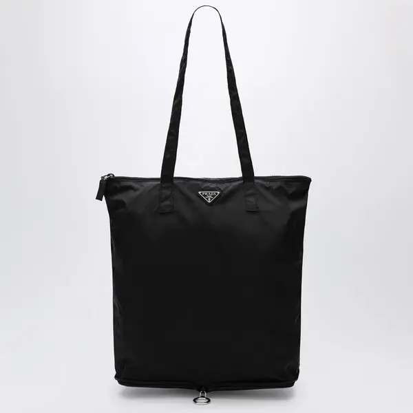 Prada Saffiano Leather Charm With Re-nylon Tote Bag - Black