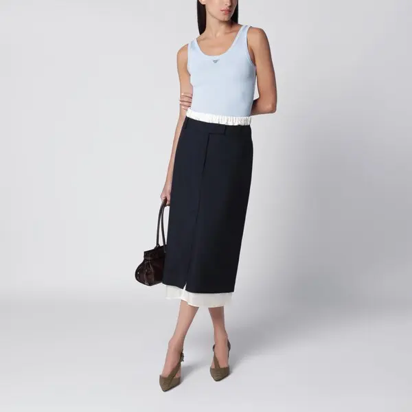 Prada Ribbed Cotton Top With Triangle Logo - Light Blue