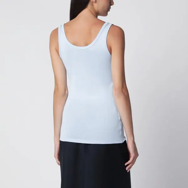 Prada Ribbed Cotton Top With Triangle Logo - Light Blue