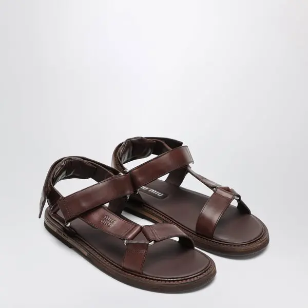 Miu Miu Leather Sandals With Embossed Logo