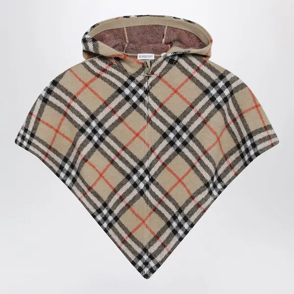 Burberry Sand Checked Wool Hooded Cape