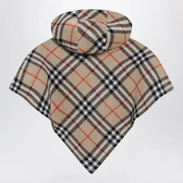 Burberry Sand Checked Wool Hooded Cape