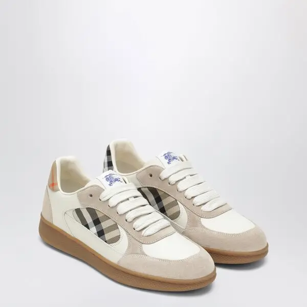 Burberry Terrace Leather And Suede Sneakers With Check Detail