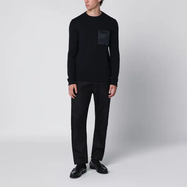 Prada Wool Crewneck Sweater With Re-nylon Pocket