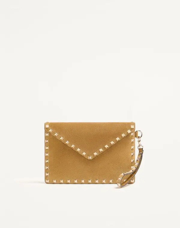 Valentino Garavani Rockstud Suede Clutch Bag - Havana Beige