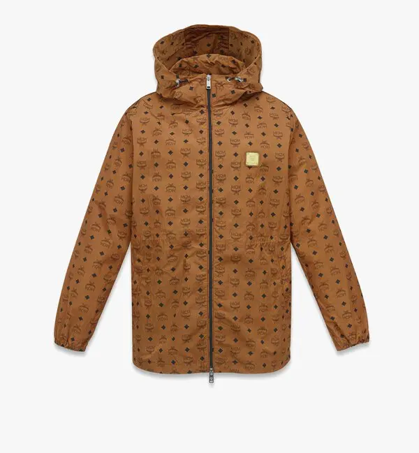 Mcm Monogram Print Hooded Windbreaker In Econyl - Cognac