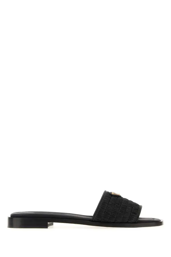 Prada Raffia And Leather Slippers