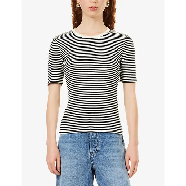 FRAME Fine Rib Knit Striped T-shirt