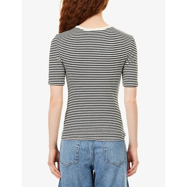 FRAME Fine Rib Knit Striped T-shirt