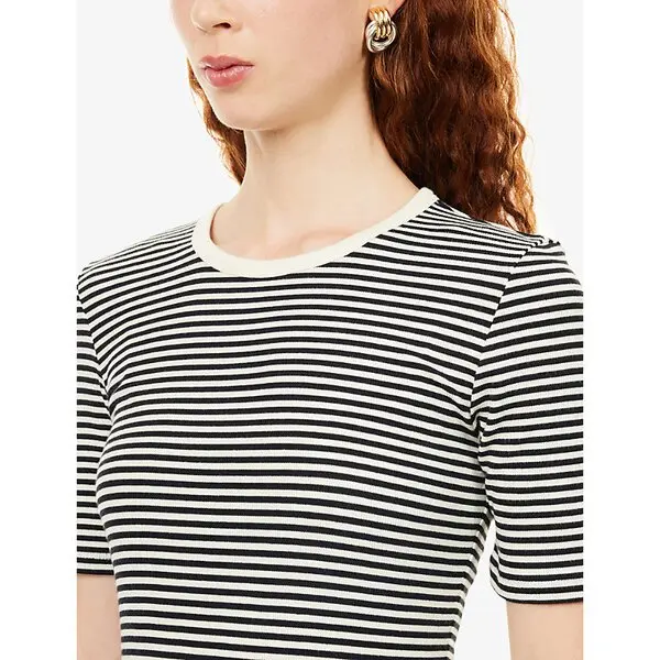 FRAME Fine Rib Knit Striped T-shirt