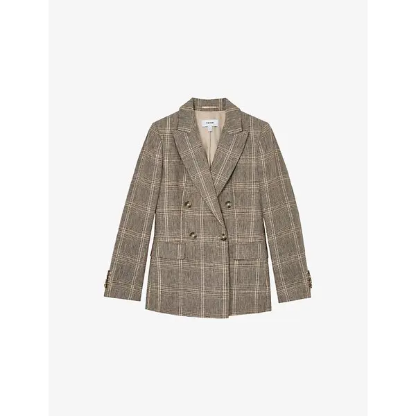 REISS Sybil Checked Linen Blazer