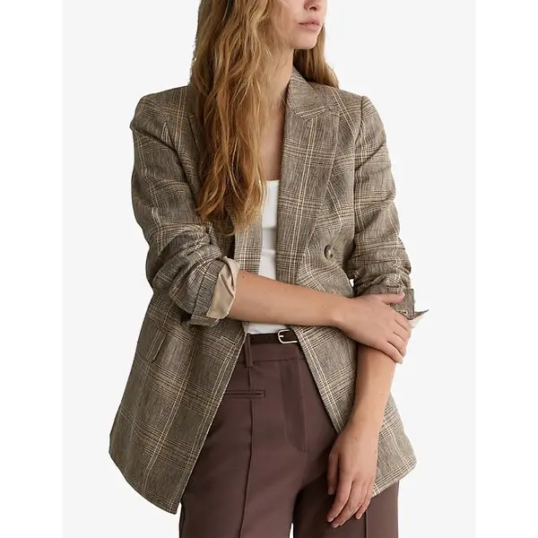 REISS Sybil Checked Linen Blazer