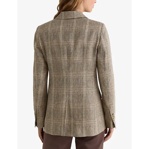 REISS Sybil Checked Linen Blazer