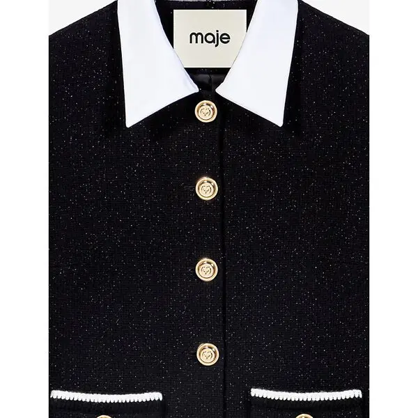 Maje Cropped Tweed Jacket With Detachable Collar And Cuffs
