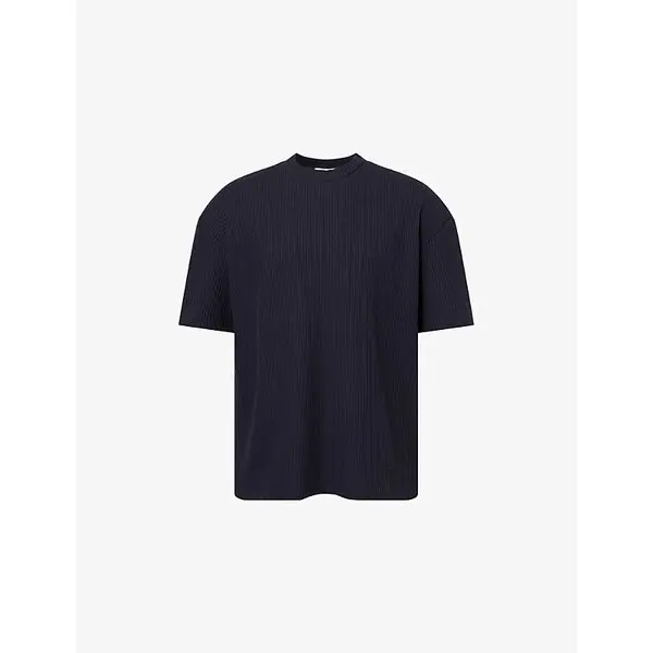 ARNE Relaxed-fit Waffle Woven T-shirt - Navy