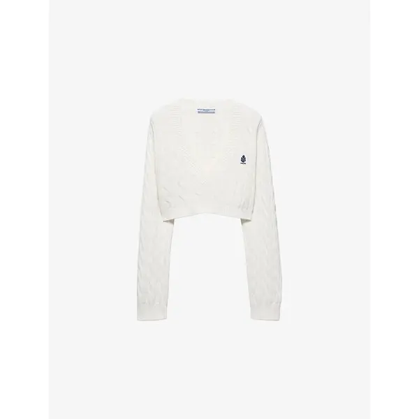 Prada V-neck Cable-knit Cotton Cropped Jumper