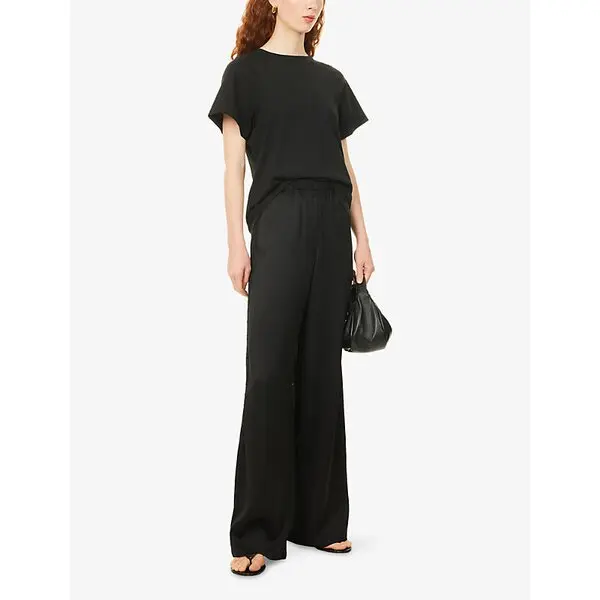 Vince Mid-waist Lace Trim Wide-leg Satin Trousers