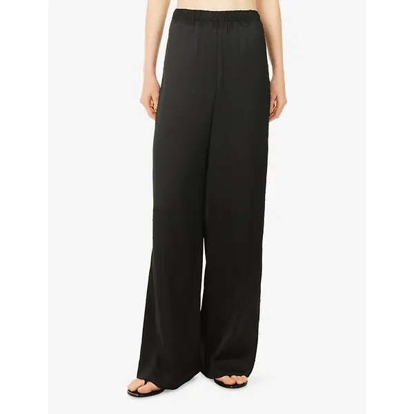 Vince Mid-waist Lace Trim Wide-leg Satin Trousers