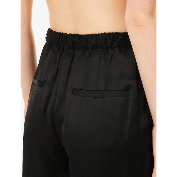 Vince Mid-waist Lace Trim Wide-leg Satin Trousers