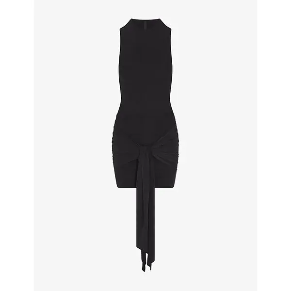 SKIMS Jersey Wrap Mini Dress - Obsidian