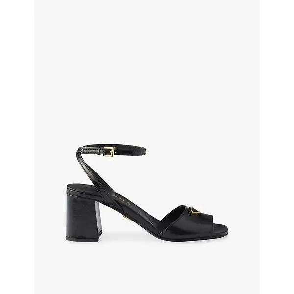 Prada Leather Heeled Sandals With Triangle Logo