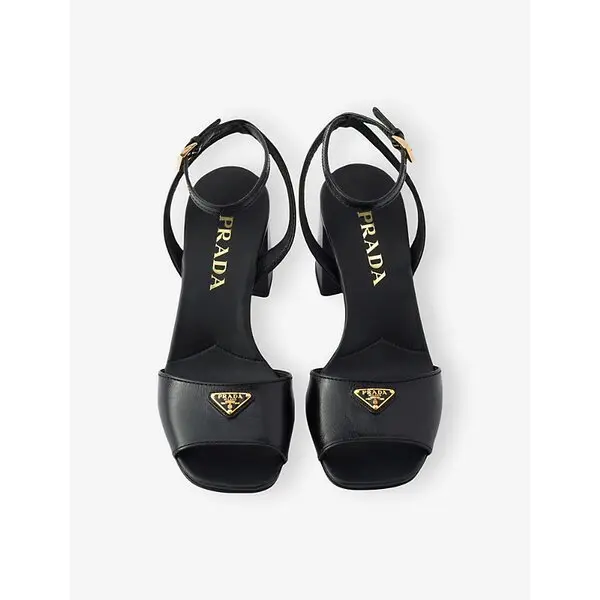 Prada Leather Heeled Sandals With Triangle Logo