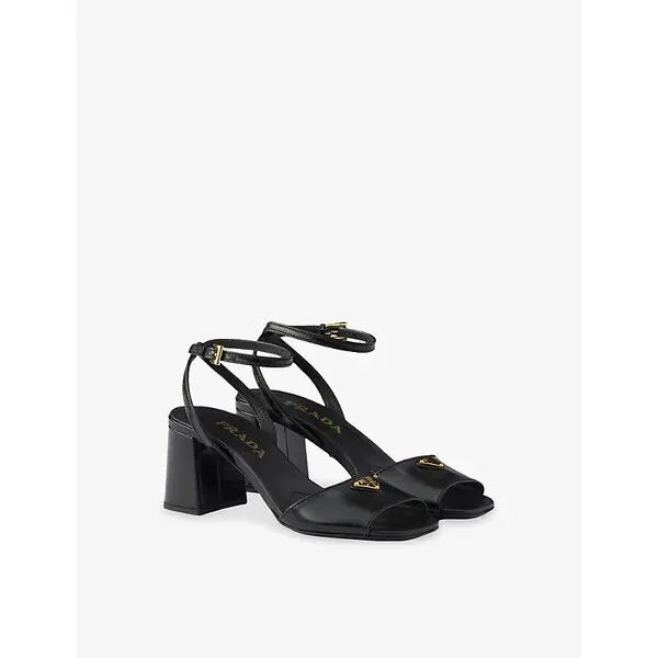 Prada Leather Heeled Sandals With Triangle Logo