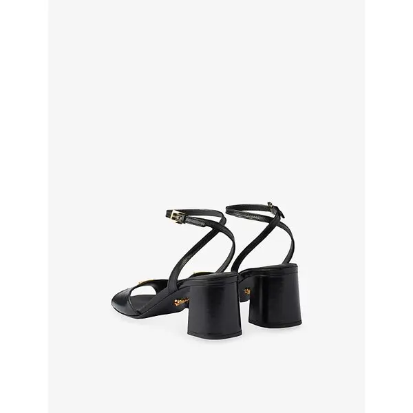 Prada Leather Heeled Sandals With Triangle Logo