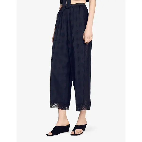 Sandro Cropped Jacquard-pattern Woven Trousers