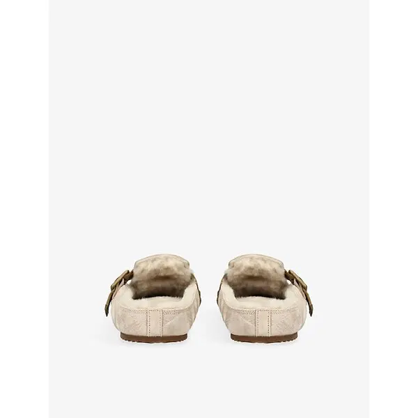 Burberry Checked Suede Clog Mules With Buckle Detail - Beige