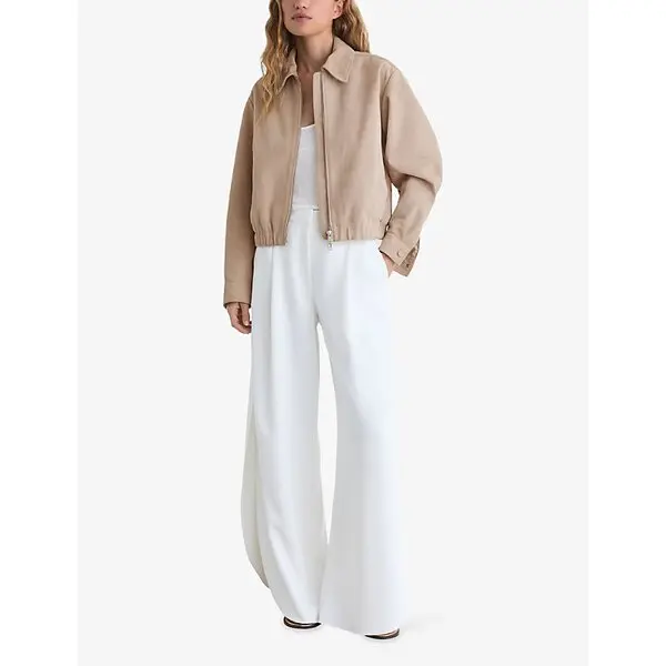 REISS Lottie Collared Elasticated-hem Suede Jacket
