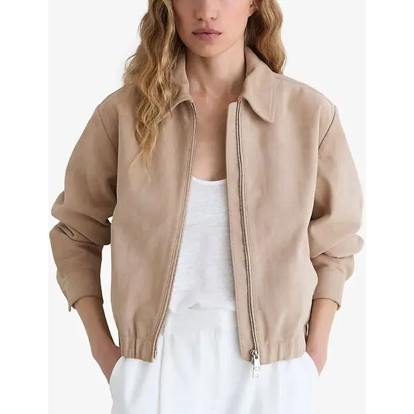 REISS Lottie Collared Elasticated-hem Suede Jacket
