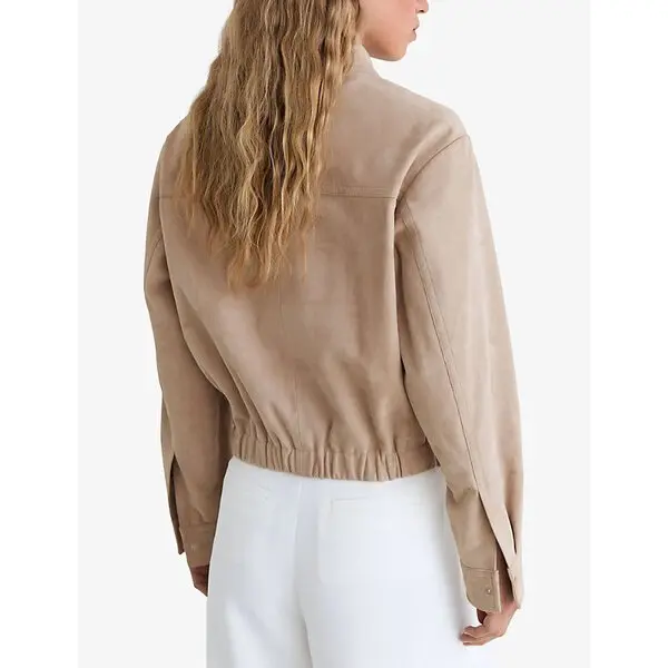 REISS Lottie Collared Elasticated-hem Suede Jacket