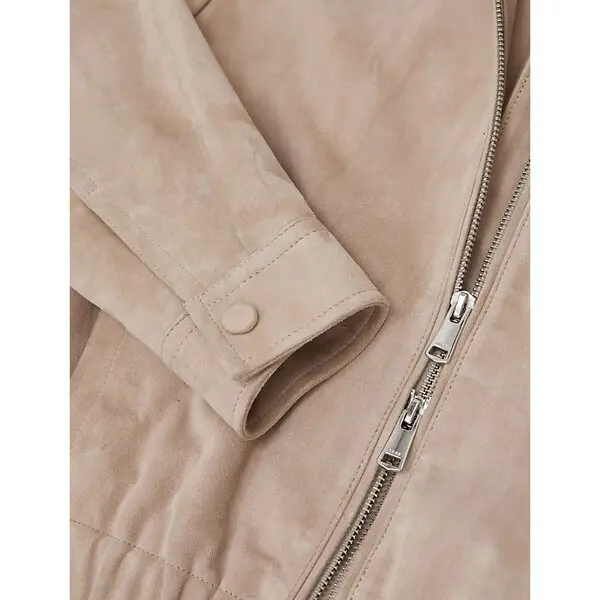 REISS Lottie Collared Elasticated-hem Suede Jacket