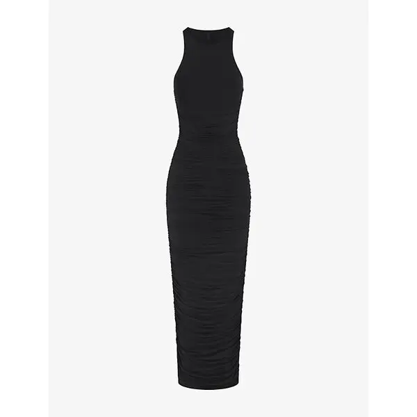 SKIMS Ruched Sleeveless Jersey Maxi Dress - Obsidian