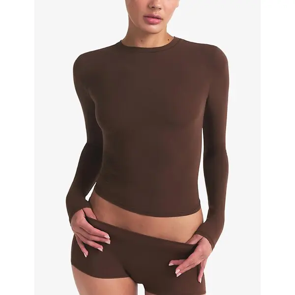 SKIMS Fits Everybody Long-sleeve Jersey T-shirt - Cocoa