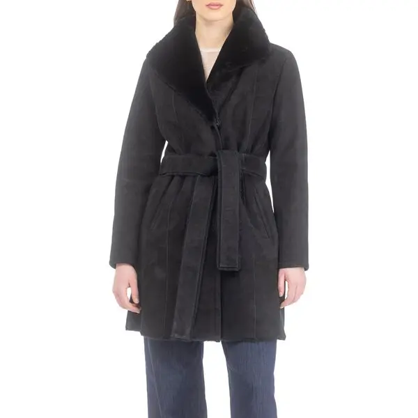 Gorski Genuine Shearling Belted Stroller - Black