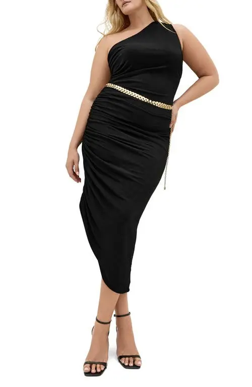 City Chic Slink Ruched One-shoulder Body-con Dress - Black