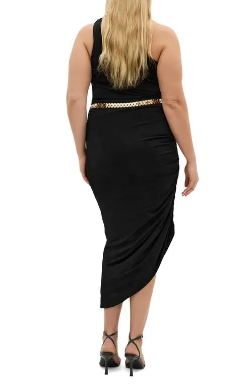 City Chic Slink Ruched One-shoulder Body-con Dress - Black