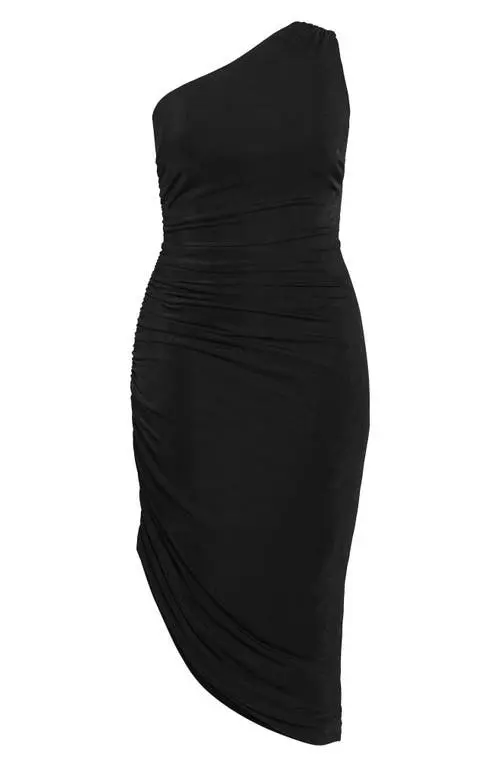City Chic Slink Ruched One-shoulder Body-con Dress - Black