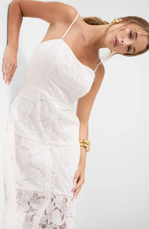 Guess Evelyn Beaded Lace Tiered Midi Dress