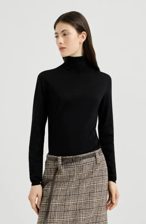 Brunello Cucinelli Sparkling Cashmere And Silk Lightweight Turtleneck Sweater - Black
