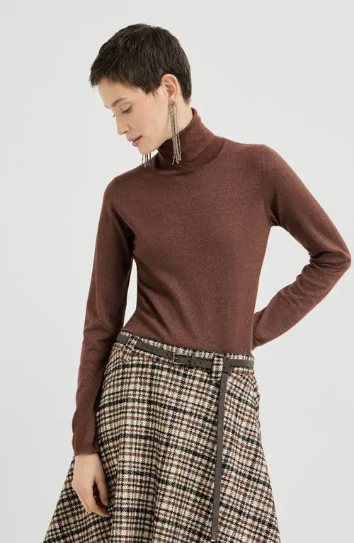 Brunello Cucinelli Sparkling Cashmere And Silk Lightweight Turtleneck Sweater - Brown